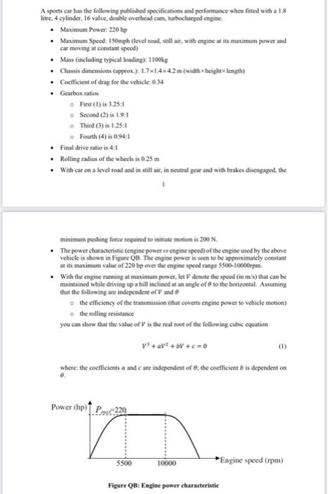 Solved A sports car has the following published | Chegg.com