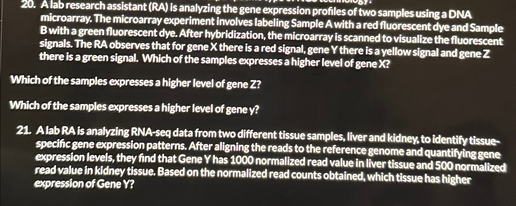 Solved A lab research assistant (RA) ﻿is analyzing the gene | Chegg.com