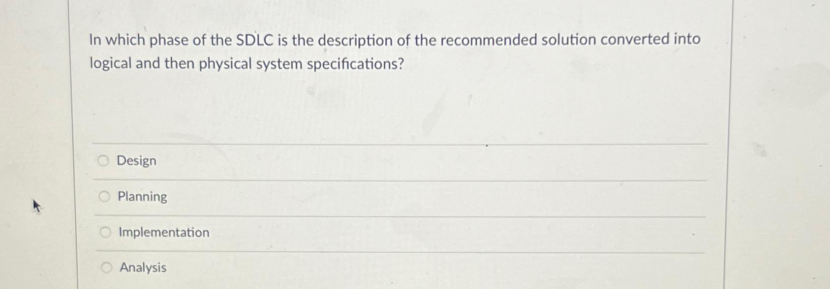 Solved In which phase of the SDLC is the description of the | Chegg.com