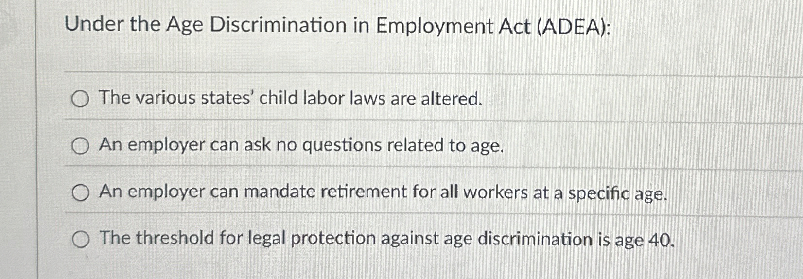 Solved Under the Age Discrimination in Employment Act | Chegg.com