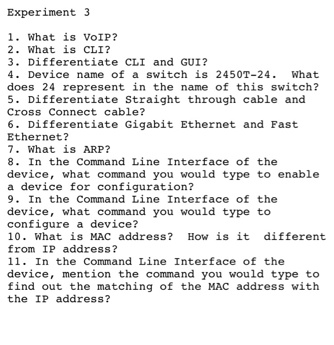 Solved Experiment 3 1. What is VOIP? 2. What is CLI? 3. | Chegg.com