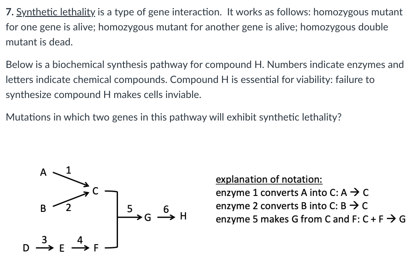 Solved Synthetic lethality is a type of gene interaction. | Chegg.com