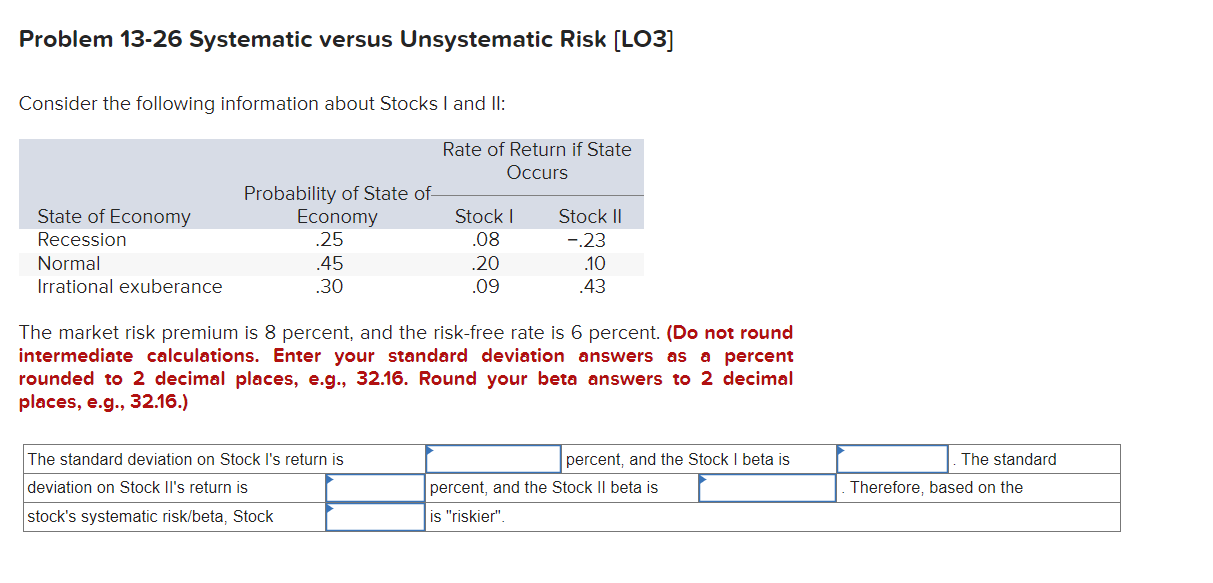 Solved Problem 13-26 ﻿Systematic versus Unsystematic Risk | Chegg.com