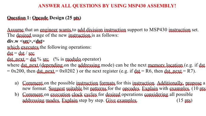 Solved ANSWER ALL QUESTIONS BY USING MSP430 ASSEMBLY! | Chegg.com