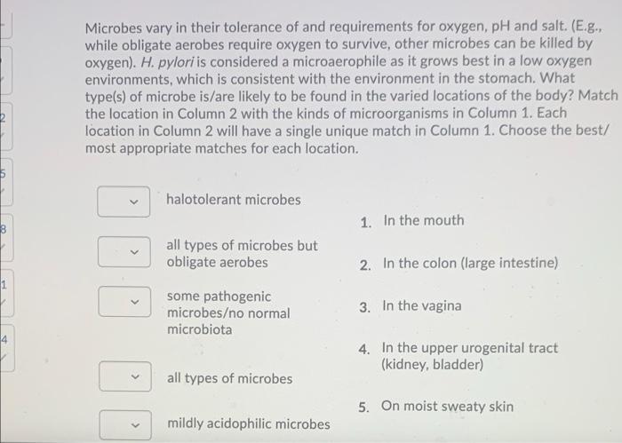 Solved Microbes vary in their tolerance of and requirements | Chegg.com
