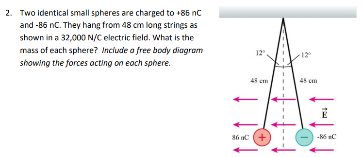 Solved 2. ﻿Two identical small spheres are charged to +86 | Chegg.com