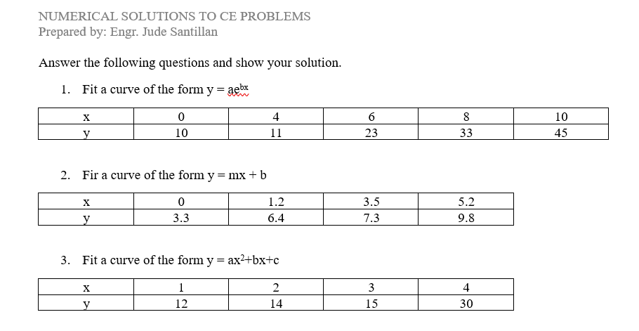 Solved NUMERICAL SOLUTIONS TO CE PROBLEMS Prepared by: Engr. | Chegg.com