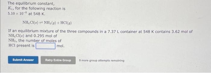 Solved Write the equilibrium constant expression, Kc, for | Chegg.com