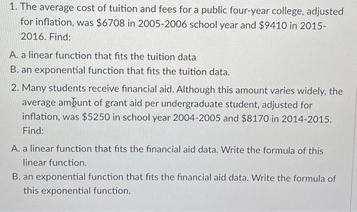 Solved 1. The average cost of tuition and fees for a public | Chegg.com