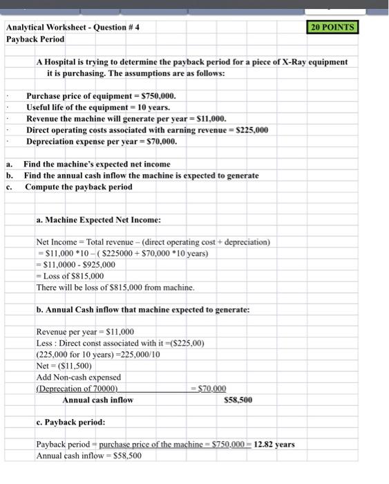 Solved 20 POINTS Analytical Worksheet - Question #4 Payback | Chegg.com