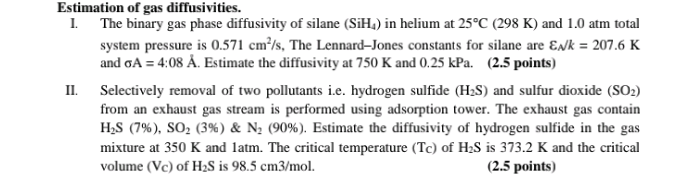 Solved Estimation of gas diffusivities. 1. The binary gas | Chegg.com