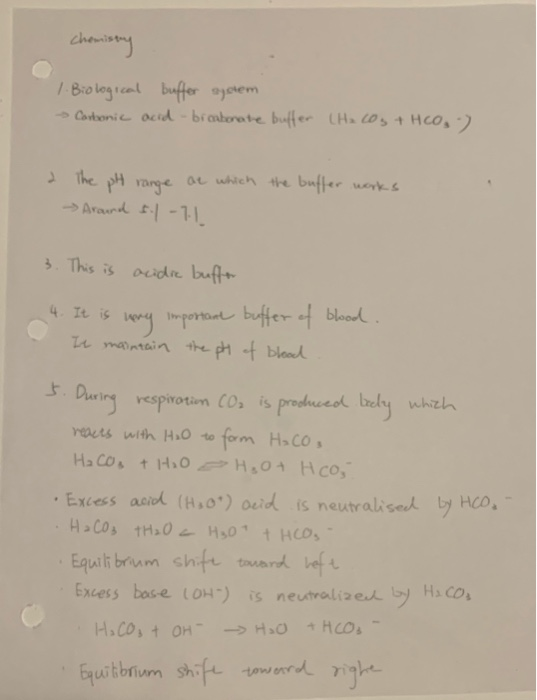 Solved Chemistry 1. Biological buffer system Carbonic acid | Chegg.com