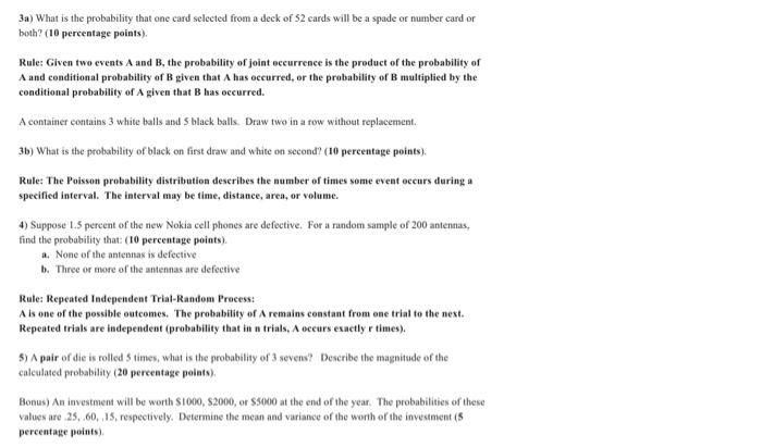 Solved 3a) What is the probability that one card selected | Chegg.com