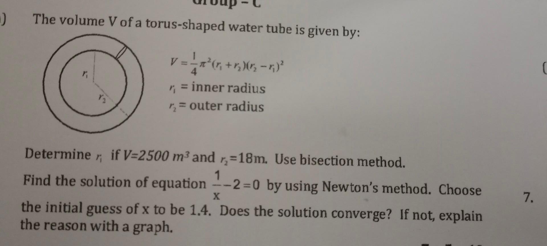 Solved The volume V of a torus-shaped water tube is given | Chegg.com