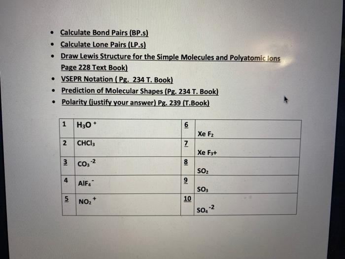 - Calculate Bond Pairs (BP.s) - Calculate Lone Pairs | Chegg.com