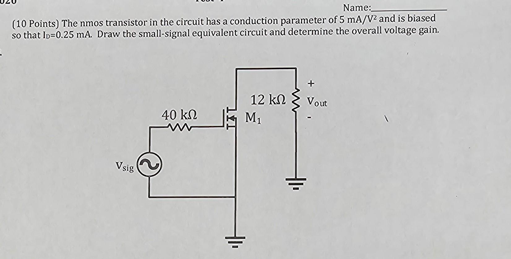 Solved the nmos transistor in the circuit has a conduction | Chegg.com