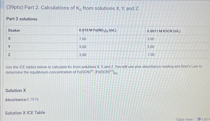 Solved Solution Y ICE Table Table view List view(39pts) Part | Chegg.com