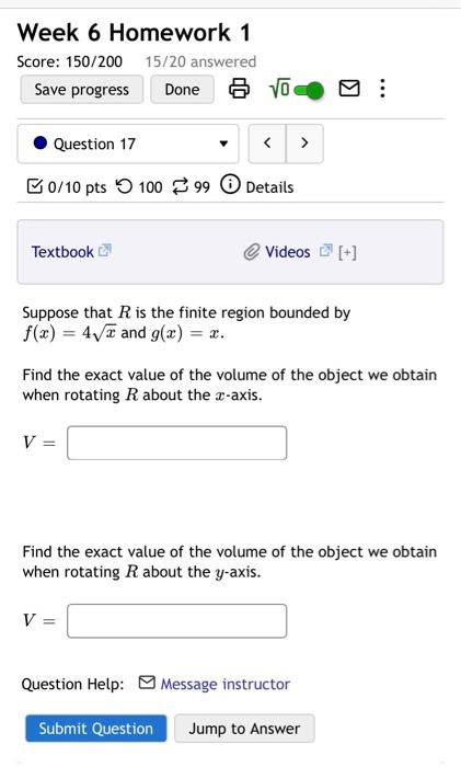 Solved Week 6 Homework 1 Score: 150/200 15/20 answered Save | Chegg.com Solved Week 6 Homework 1 Score: 150/200 15/20 answered Save | Chegg.com