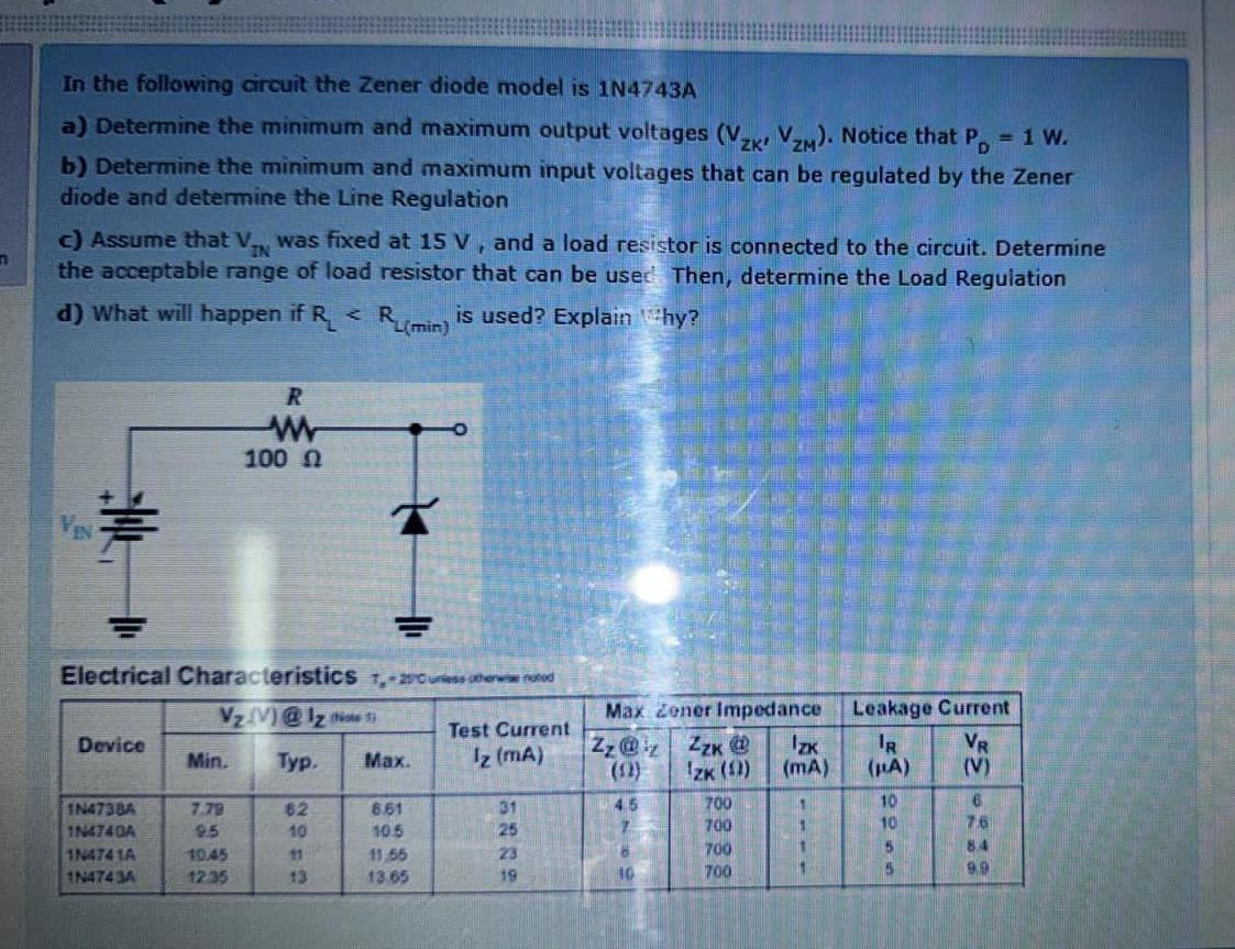 Solved In the following circuit the Zener diode model is | Chegg.com