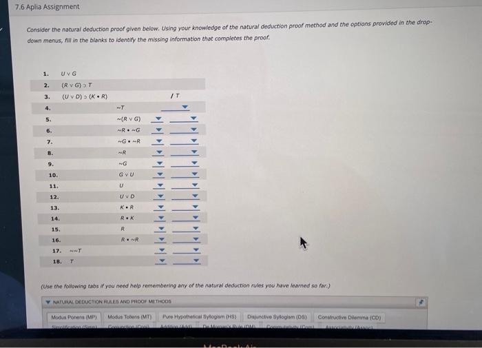 Solved 7.6 Aplia Assignment Consider the natural deduction | Chegg.com