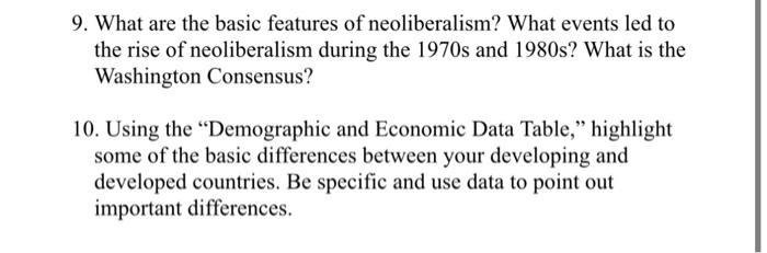 9. What are the basic features of neoliberalism? What | Chegg.com