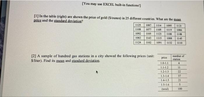 Solved [You may use EXCEL built-in functions!) [1] In the | Chegg.com