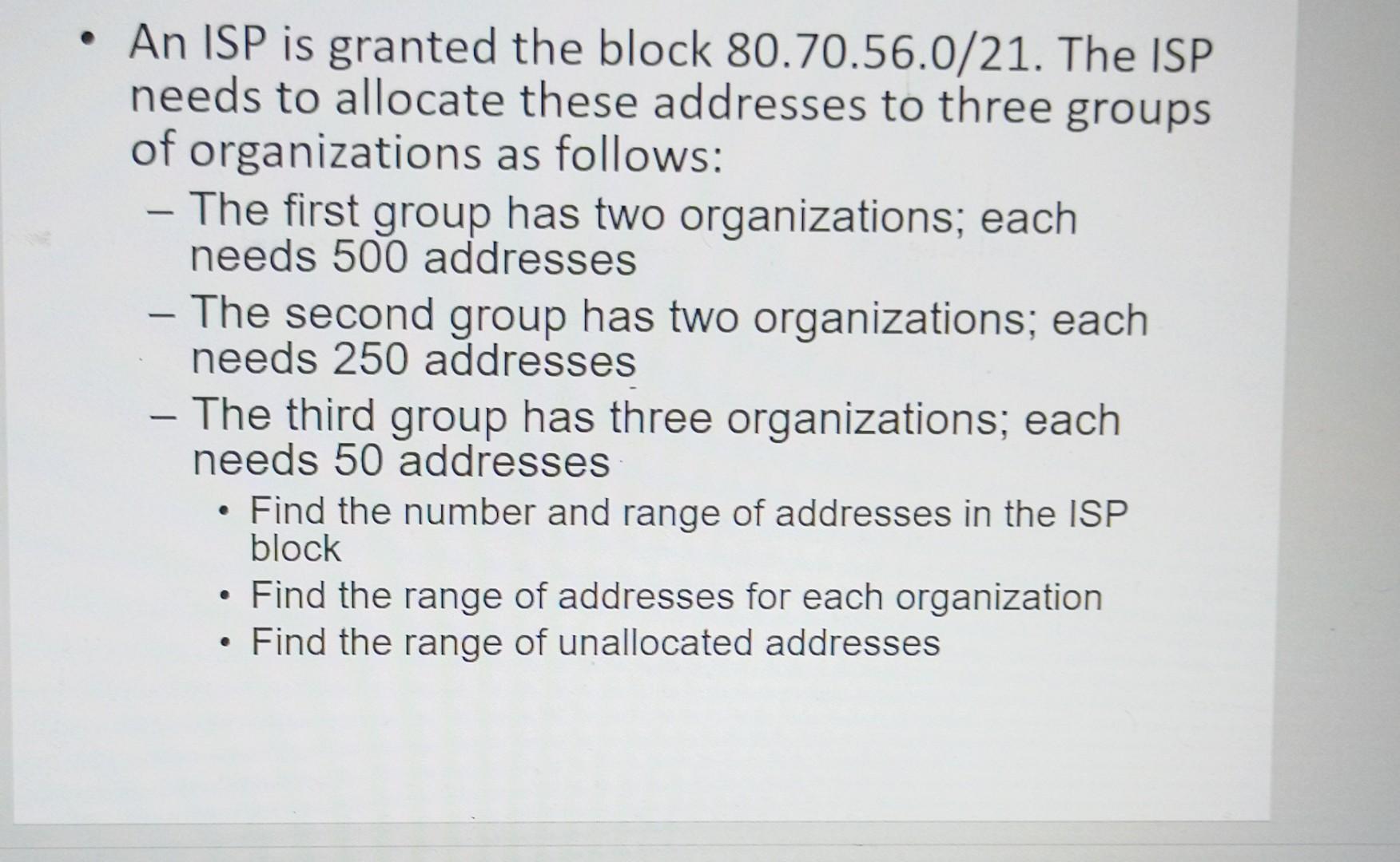 An ISP is granted the block 80.70.56.0/21. The ISP | Chegg.com
