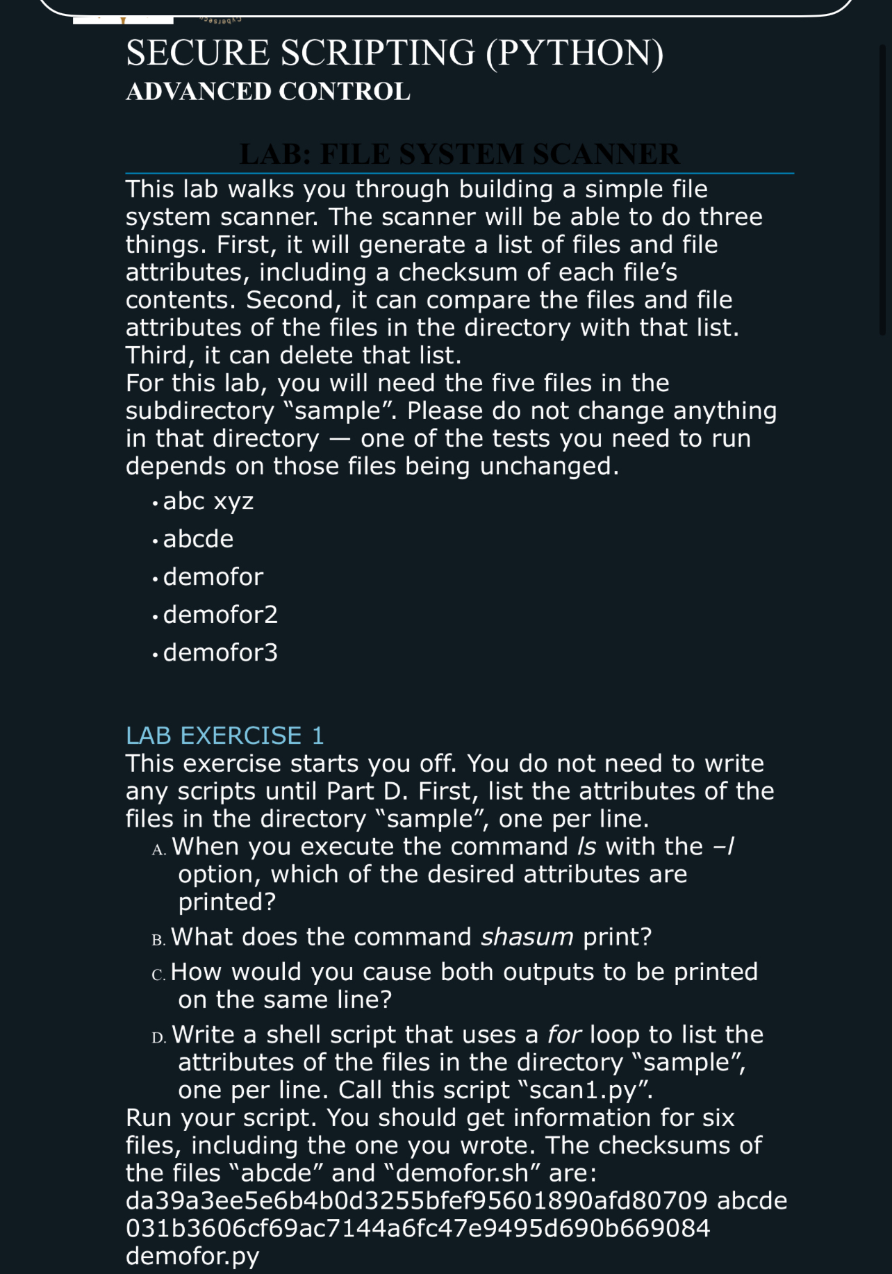 Solved SECURE SCRIPTING (PYTHON)ADVANCED CONTROLThis lab | Chegg.com