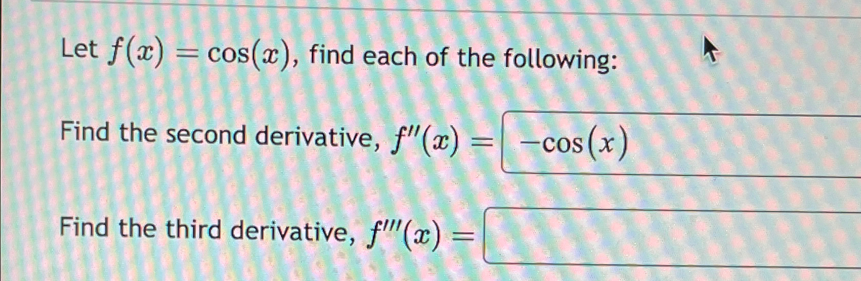 Solved Let f(x)=cos(x), ﻿find each of the following:Find the | Chegg.com