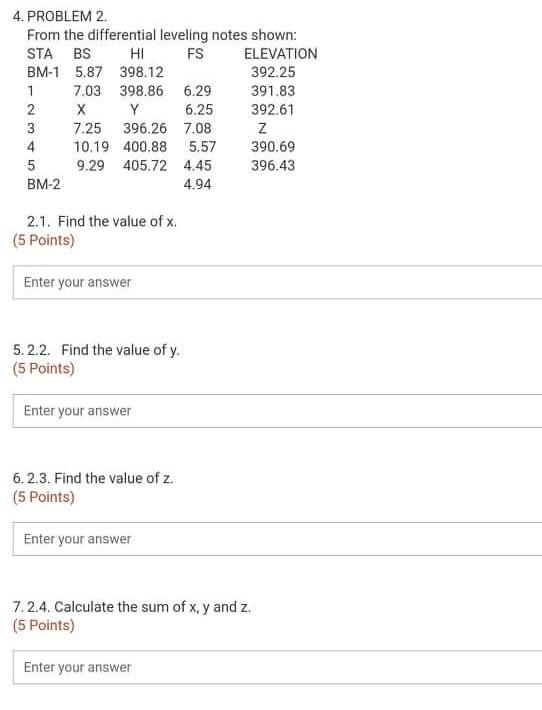 Solved 4. PROBLEM 2. From the differential leveling notes | Chegg.com