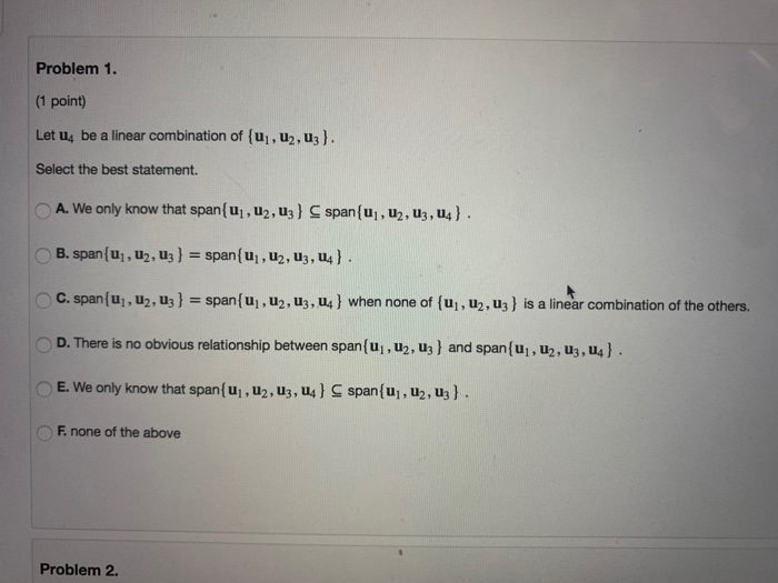 Solved Problem 1. (1 point) Let us be a linear combination | Chegg.com