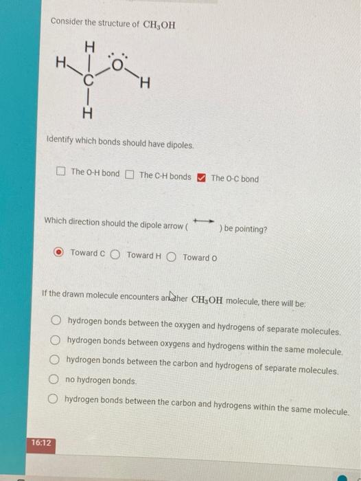 Solved Consider the structure of CH,OH H H mies H Н H | Chegg.com