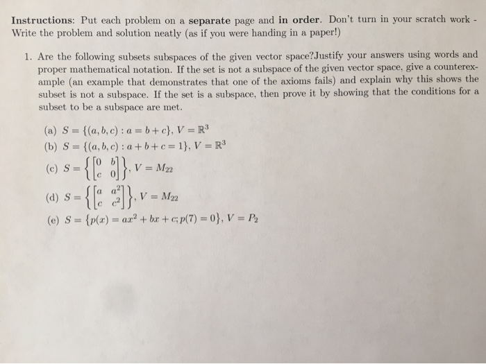 Solved Are The Following Subsets Subspaces Of The Given