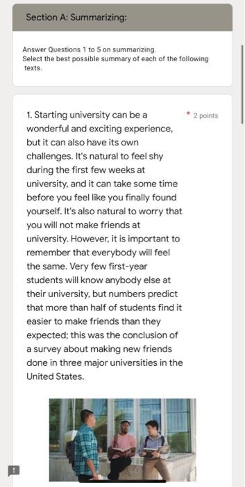 Section A: Summarizing: Answer Questions 1 to 5 on | Chegg.com
