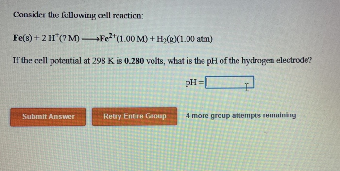 Solved Consider the following cell reaction: Fe(s) + 2 | Chegg.com