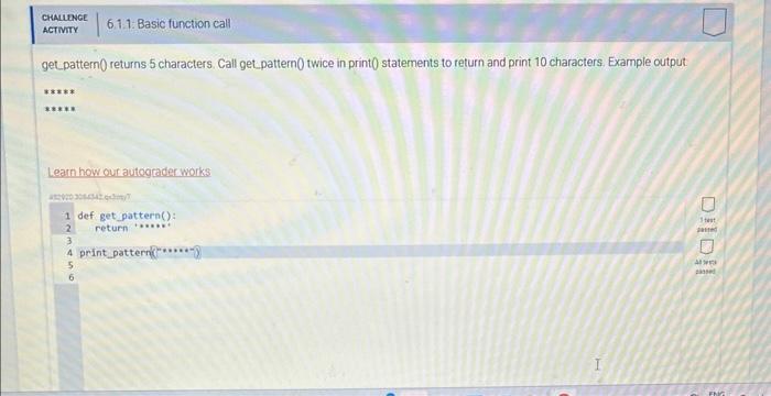 Solved get_pattern0 returns 5 characters. Call get pattern0 | Chegg.com