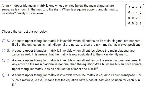 Solved Anmxn upper triangular matrix is one whose entries | Chegg.com