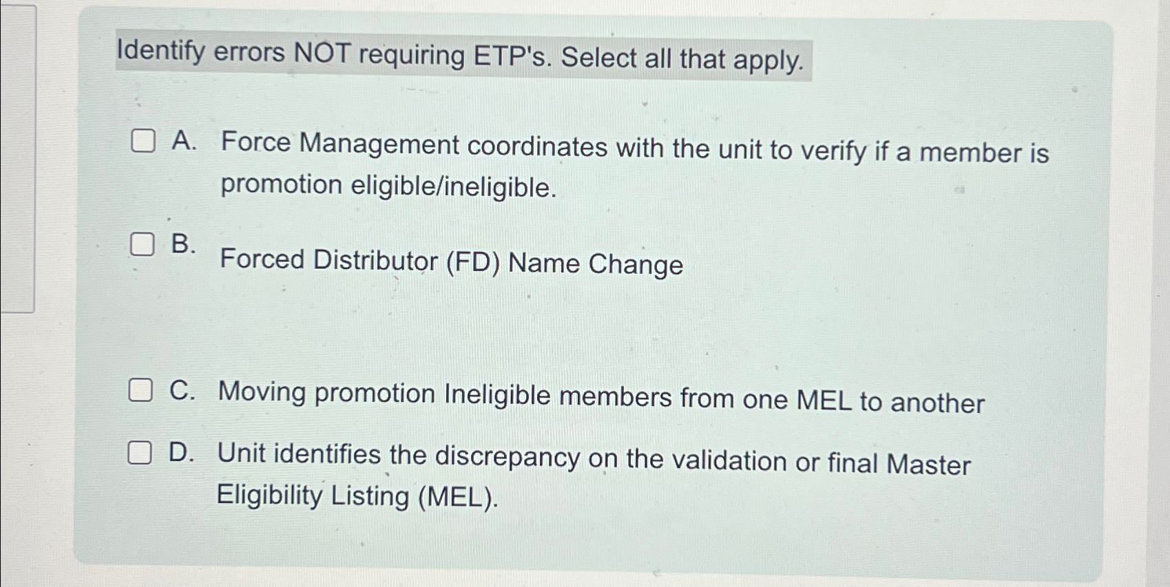 Solved Identify errors NOT requiring ETP's. Select all that | Chegg.com