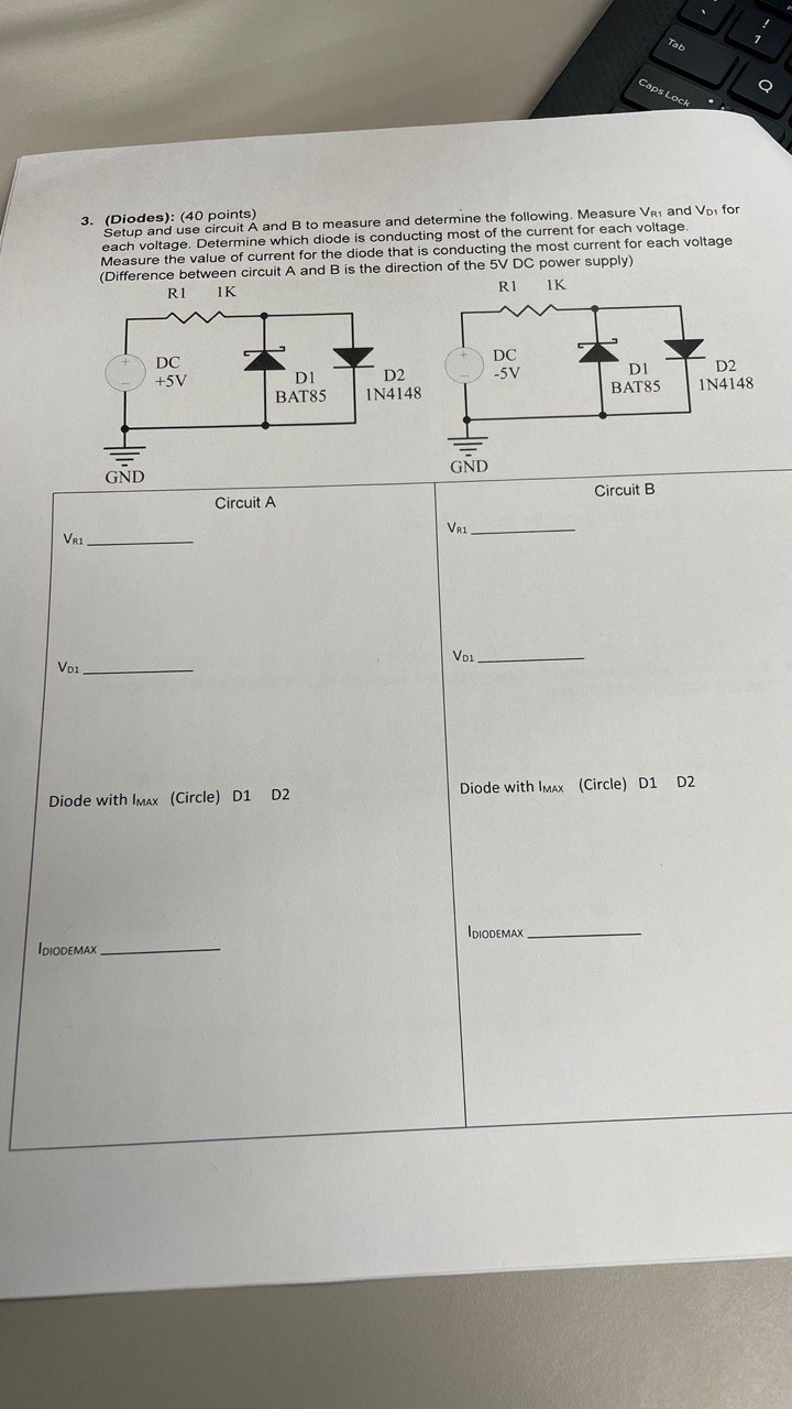 Solved (Diodes): ( 40 ﻿points)Setup and use circuit A and | Chegg.com