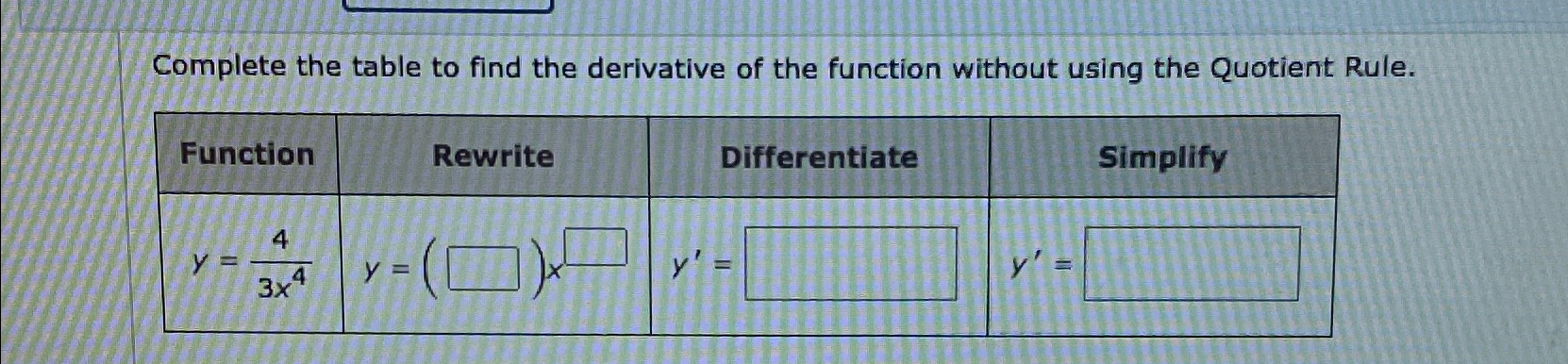 Solved Complete the table to find the derivative of the | Chegg.com