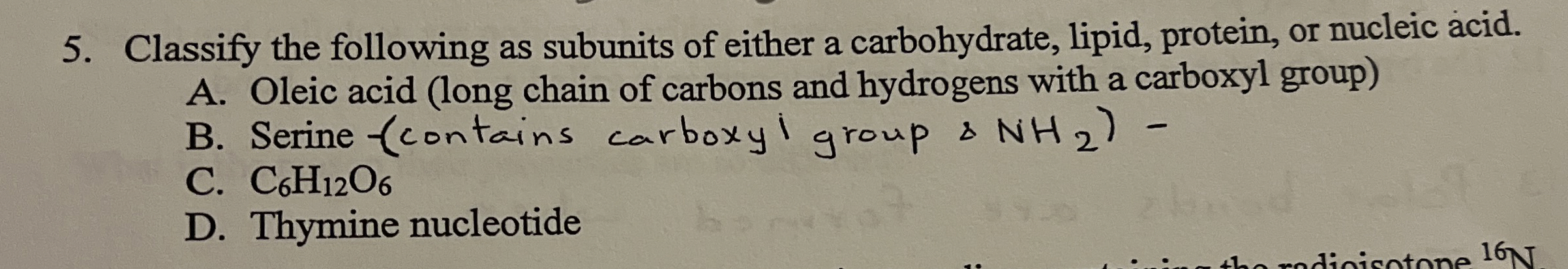 Solved Classify the following as subunits of either a | Chegg.com