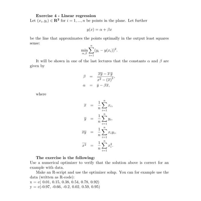 Solved Exercise 4 - Linear regression Let (xi,yi)∈R2 for | Chegg.com