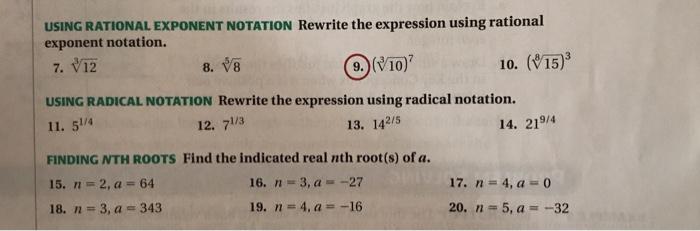 Solved USING RATIONAL EXPONENT NOTATION Rewrite the | Chegg.com
