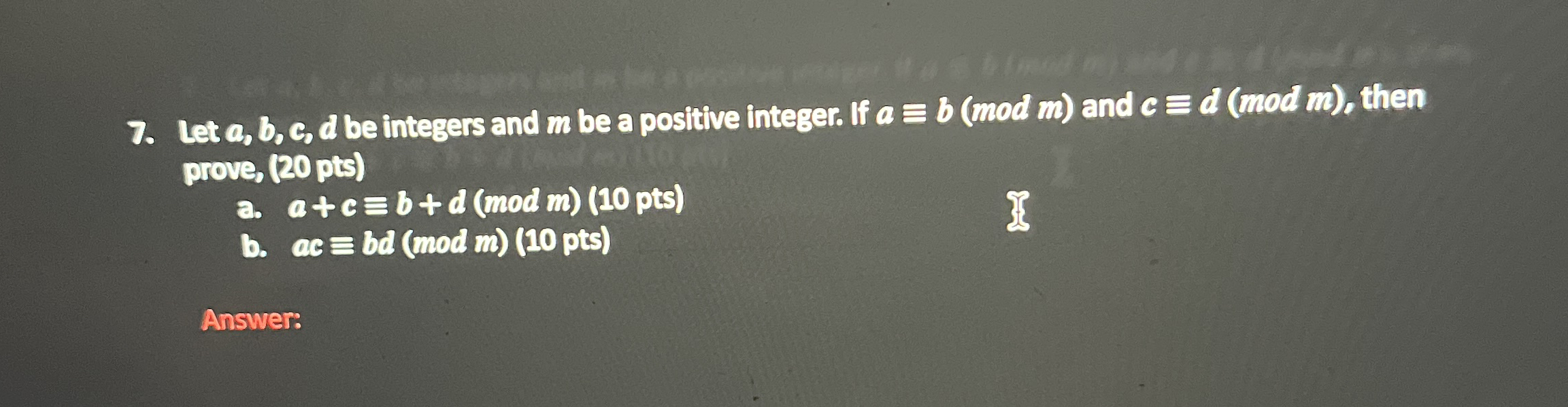 Solved Let a,b,c,d ﻿be integers and m ﻿be a positive | Chegg.com
