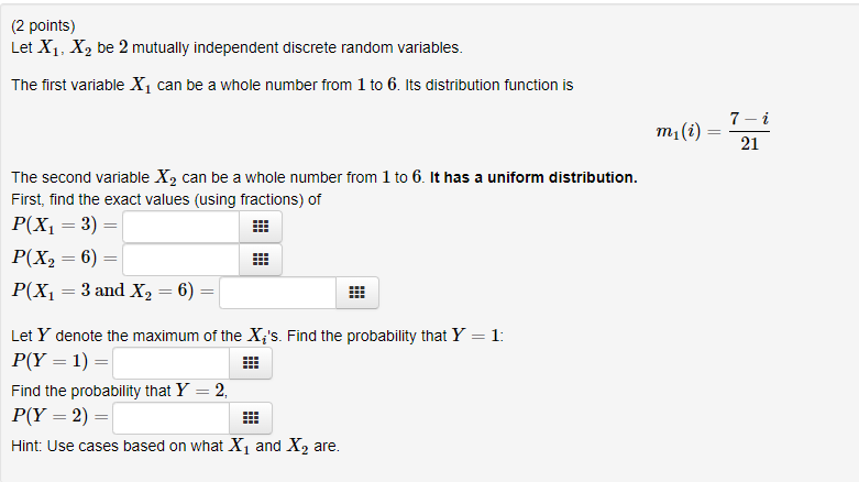 Solved (2 ﻿points)Let x1,x2 ﻿be 2 ﻿mutually independent | Chegg.com