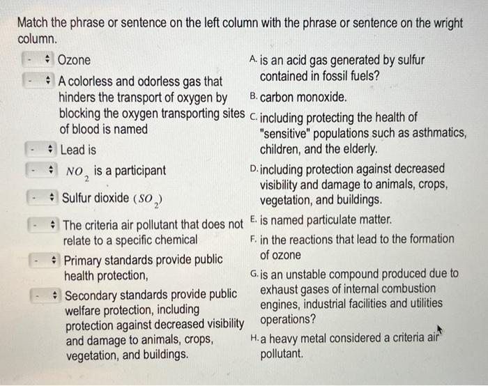 Match the phrase or sentence on the left column with | Chegg.com