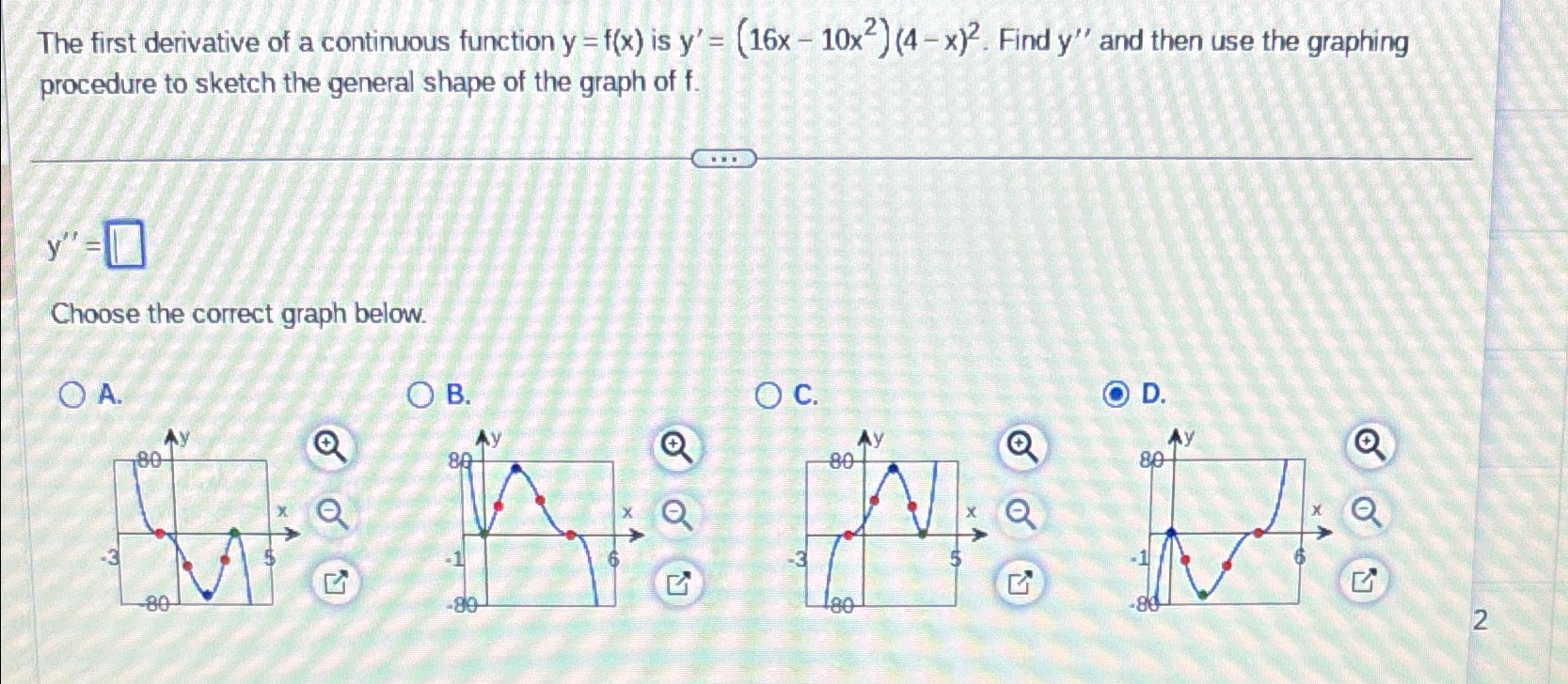 Solved The first derivative of a continuous function y=f(x) | Chegg.com