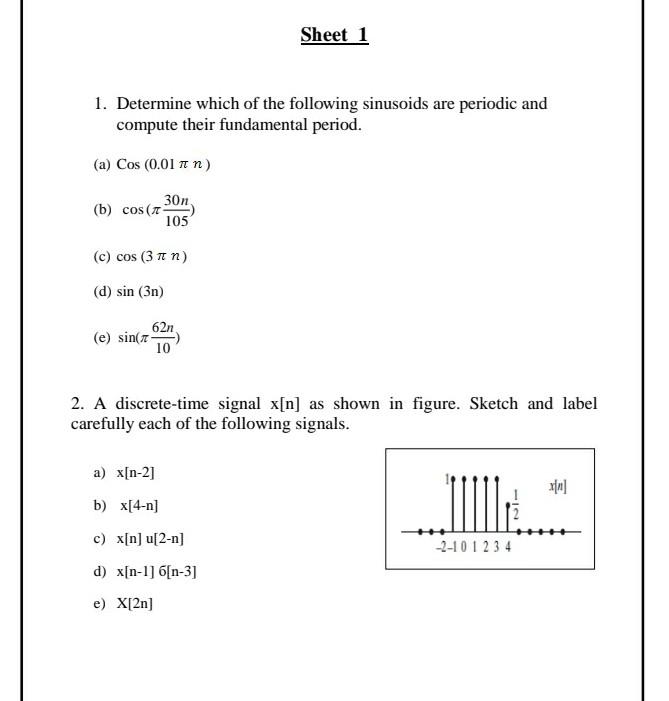 Solved Sheet 1 1. Determine which of the following sinusoids | Chegg.com