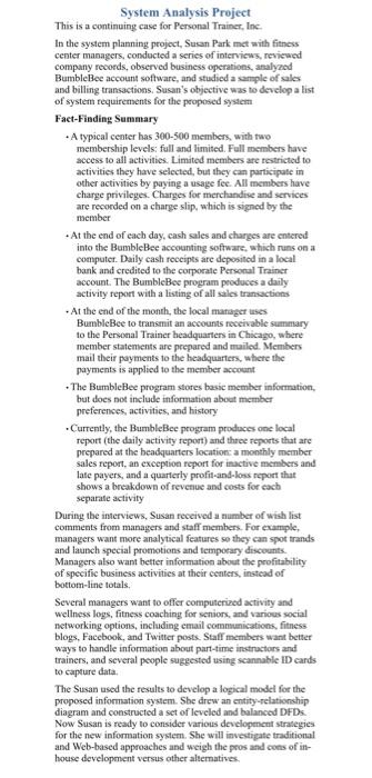 Solved System Analysis Project This is a continuing case for | Chegg.com