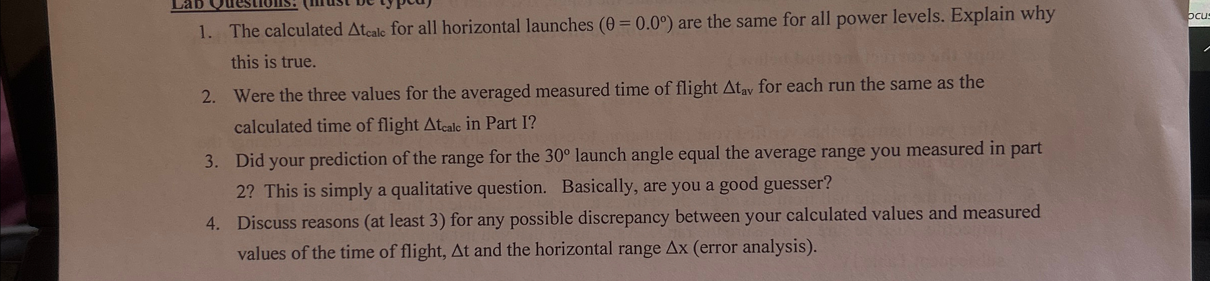 Solved The calculated Δtcalc ﻿for all horizontal launches | Chegg.com